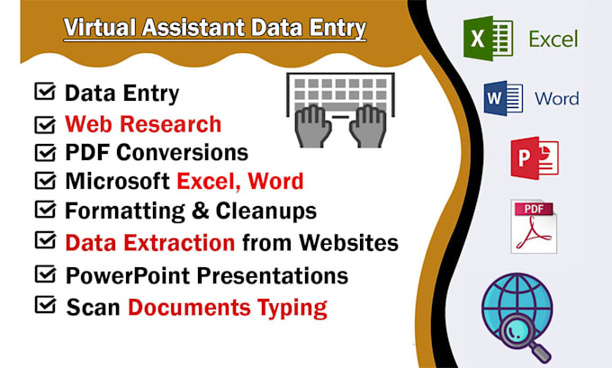 Do data entry excel, word, database editing by Typing123h | Fiverr