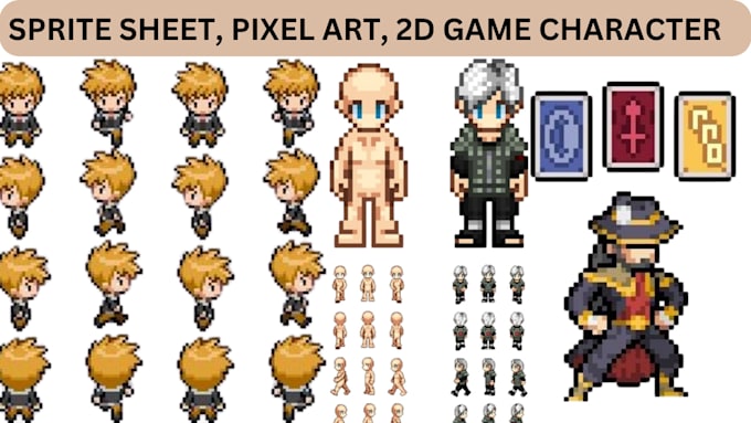 2d sprite pixel sheet, pixel game art, pixel art animation, rpg, pixel sprite by John_pixel1 ...