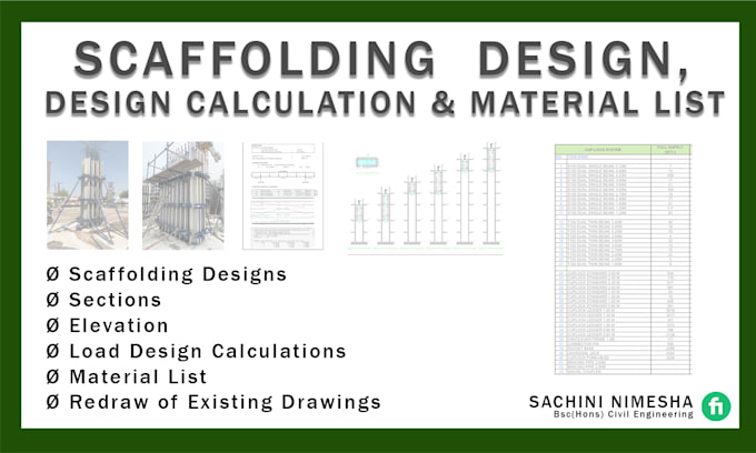 Do scaffolding design, design calculation, and material list by Sachinikariy174 | Fiverr