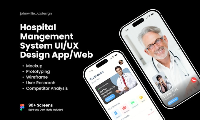 Design ui ux hospital management system app, website, landing page and ...