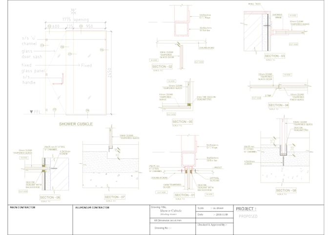Do all shower cubicle and tempered glass design drawing by ...