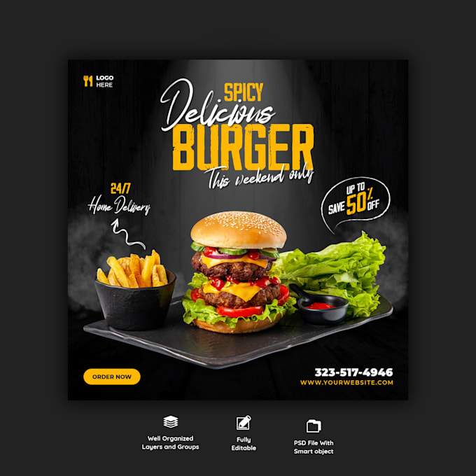 Design restaurant poster, banner, menu card, fast food ads, bar, cafe ...