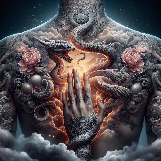 Hand draw a full back tattoo design unique modern by Halimdidouche | Fiverr