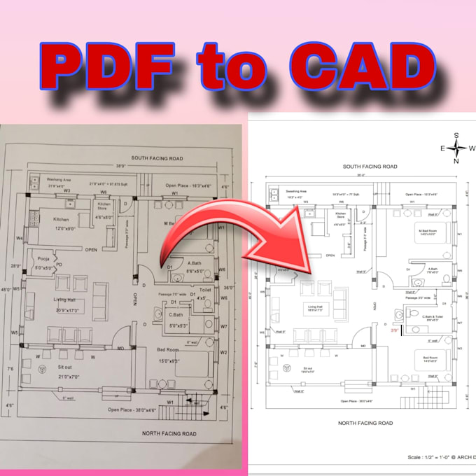 Convert your floor plan pdf, jpg, sketch to cad, dwg, by Sathidas_cad ...