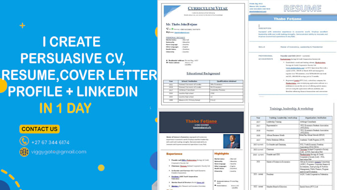 Do eye catching cv, cover letter, resume, profile by Thaboviggy | Fiverr