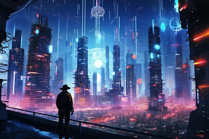 Draw futuristic cyberpunk city and background art by Ninaadud | Fiverr