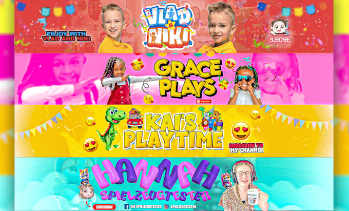Make professional banner ,logo kids for your channel youtube by Redoneh ...