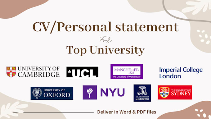 Help you do cv, personal statement, recommendation letter for top ...