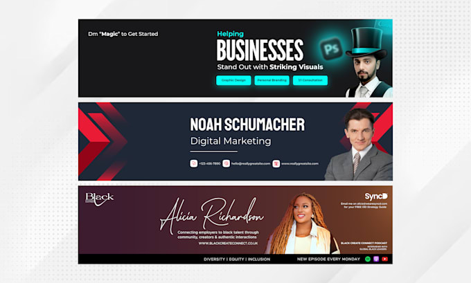 Design mobile optimized linkedin banner, youtube banner, and facebook cover by Moeen31 | Fiverr