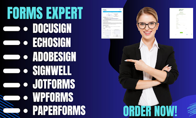 Set up docusign echosign adobe sign signwell jotforms wpforms paperform ...