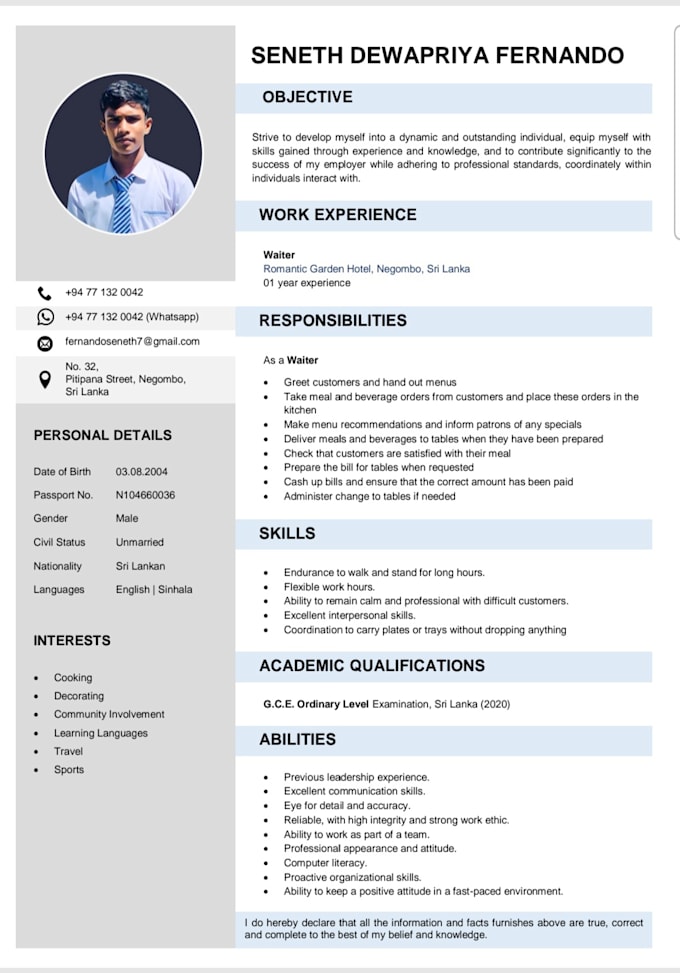 Do professional cv and translator by Kavindhidesilva | Fiverr