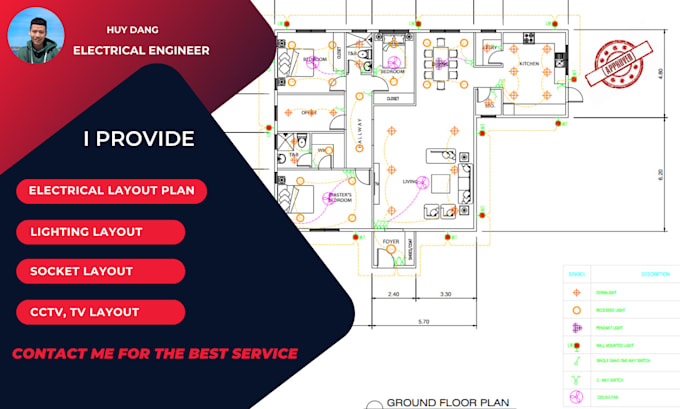 Draw electrical lighting plan, electrical layout plan by Huy_mep_design ...