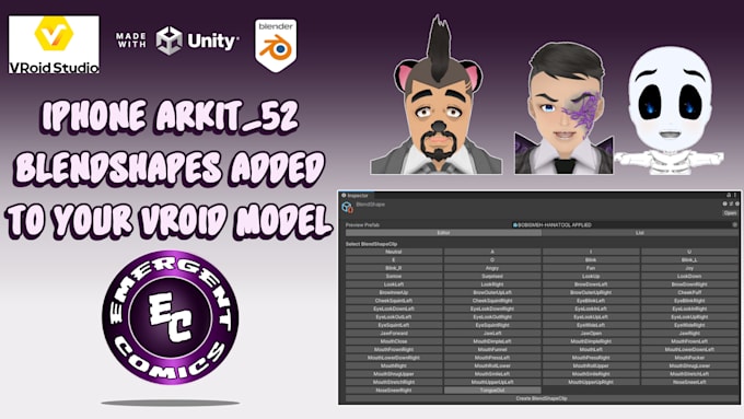 Add the iphone arkit 52 blendshapes to your vroid model by Emergentcomics | Fiverr