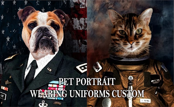 Create a custom pet portrait, wearing a uniform by Pet_palace | Fiverr