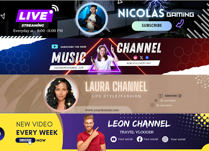 Design an elegant youtube banner, logo, for your channel by Designvip8 ...