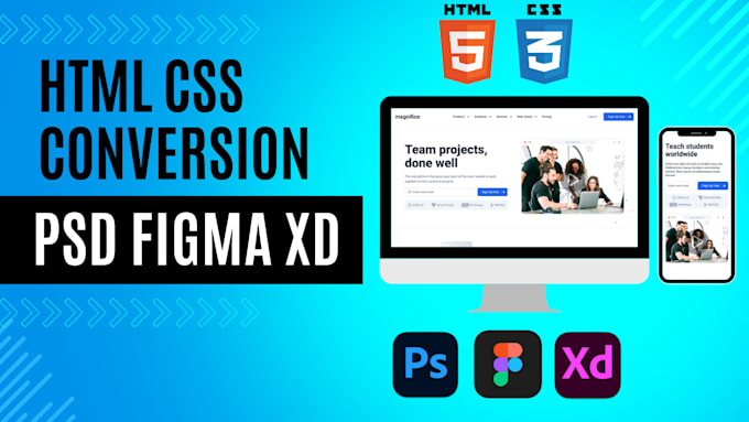 Convert xd, figma, psd to html css bootstrap website by Danishhameed9 | Fiverr
