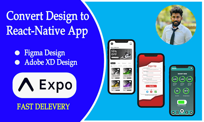 Convert your designs into react native expo app by Nalin_priyankar | Fiverr