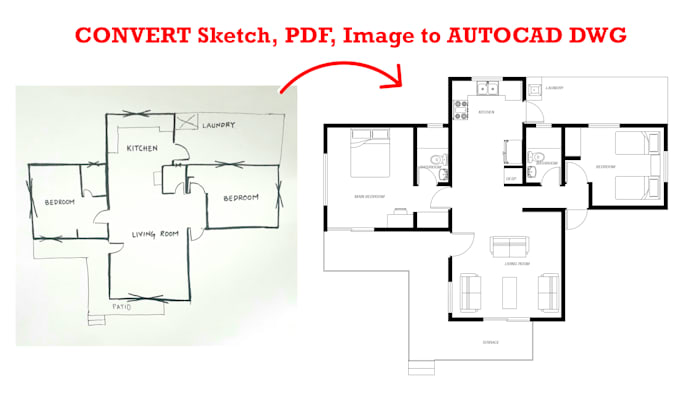 Convert pdf sketch or any image to autocad 2d drawing by Ahd_studio ...
