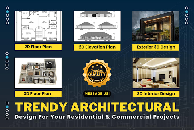 Draw 2d and 3d architectural blueprints, 2d elevation,3d interior and ...
