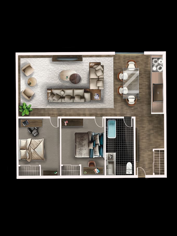 Create a rendered floor plan by Megan176 | Fiverr
