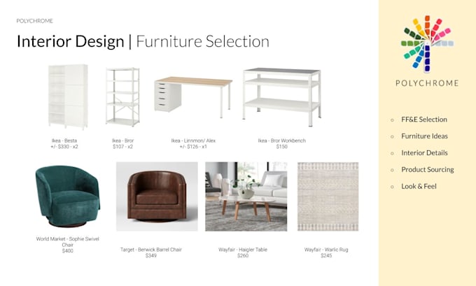 Specify products and furniture for your project by Polychromespace | Fiverr