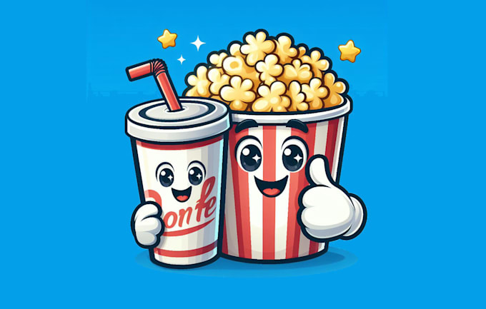Creative popcorn bucket and cup mascot logo design for your company by ...