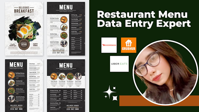 Do restaurant menu data entry, food menu, uber eats, doordash, grubhub ...