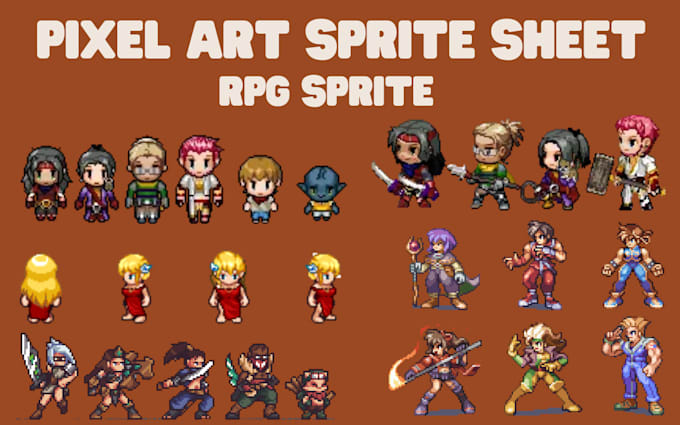 Create pixel sprite sheet,2d sprite sheet, rpg maker, pixel character ...