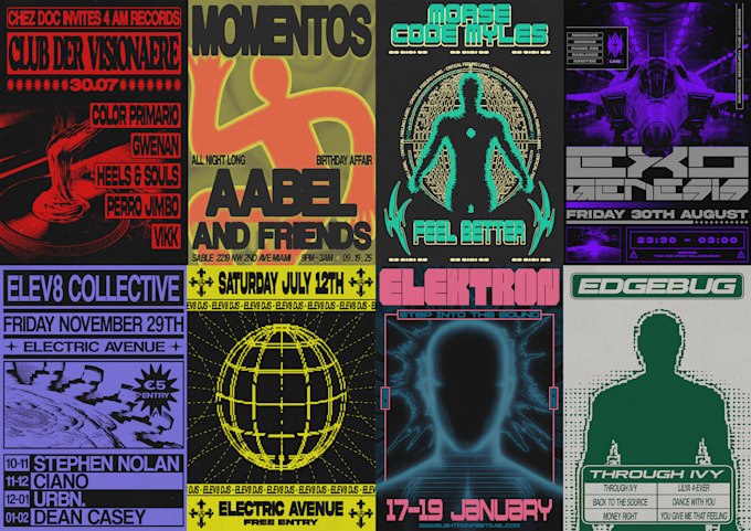 Design techno dj rave inspired event, music poster by Koicustoms | Fiverr