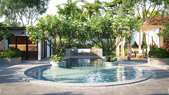 Design backyard, garden, patio, pool, landscape and render by ...