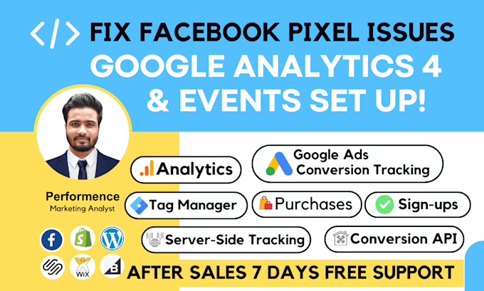 Fix or setup facebook pixel shopify, conversion api, events, google analytics 4 by Moongrowup ...