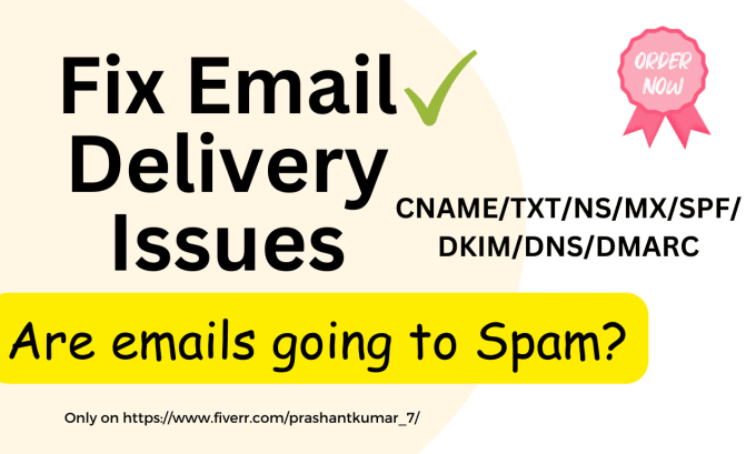 Fix email delivery issues a, cname, txt, ns, mx, spf, dkim, dmarc dns ...