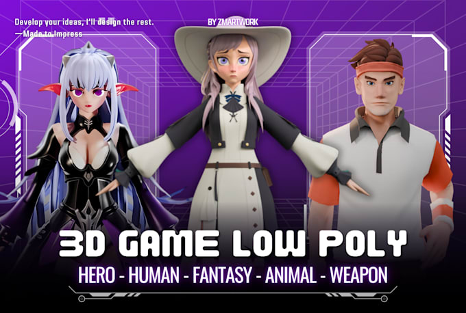 Create 3d modeling low poly character for game, rendering and animation by Zmartwork | Fiverr