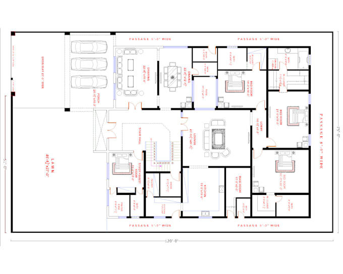 Make architectural 2d plan, submission dwg, elevations, section ...