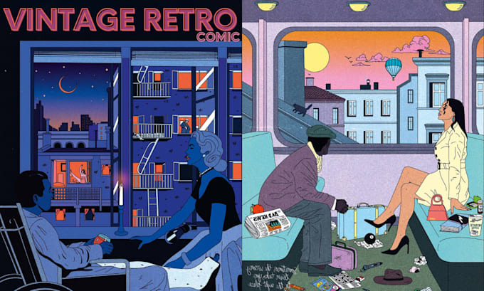 Draw vintage comic, vintage retro comic illustration, retro vintage art ...