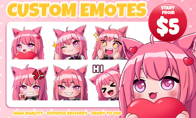 Create cutest emotes, animated emotes, badges for vtuber, stream,twitch ...