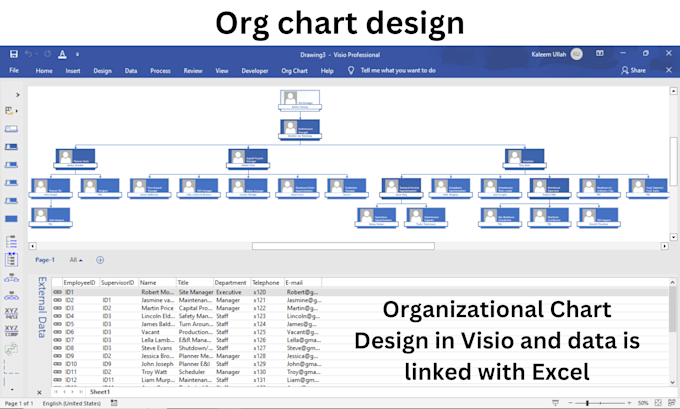 Design org chart in visio linked to data in excel by Orgchartpro | Fiverr
