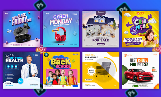 Create 30 unique social media posts and ads designs by Saqib965 | Fiverr