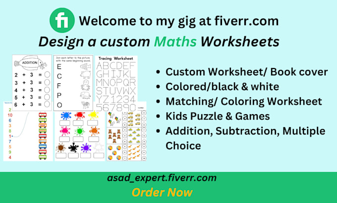 Design custom math worksheets by Asad_expert12 | Fiverr