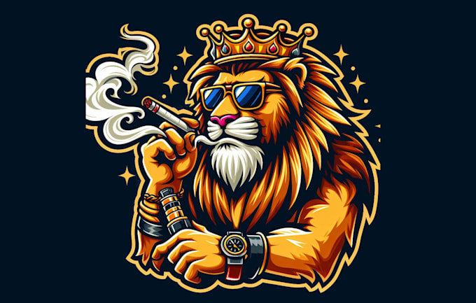 Creative unique king lion smoking vape mascot logo design for your ...