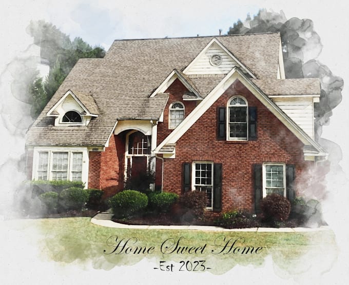 Create a custom digital watercolor house portrait from your photo by ...