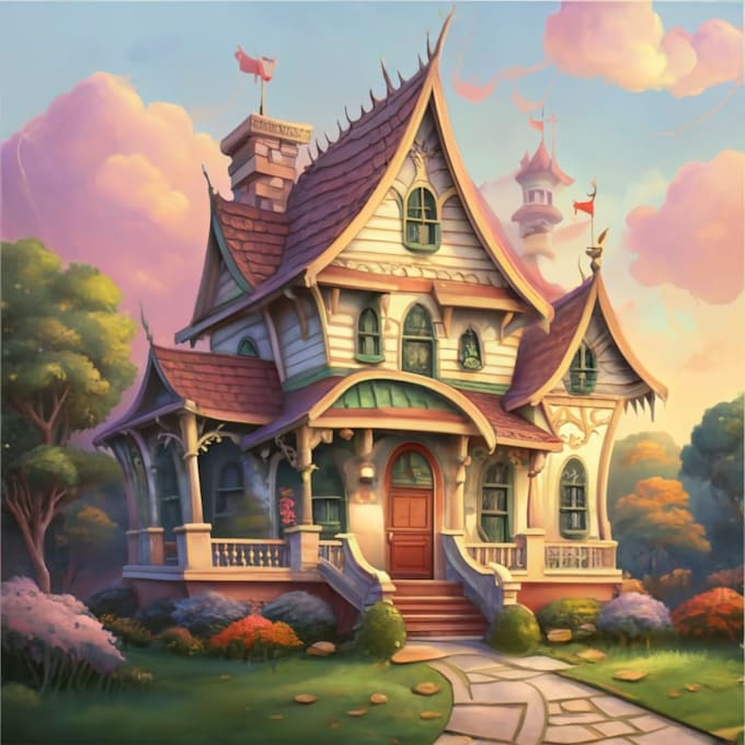 Illustrate a beautiful disney cartoon house portrait by Nourelem | Fiverr