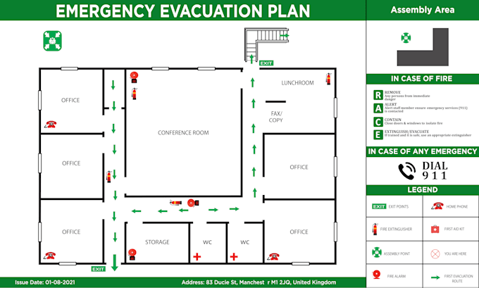 Design a fire emergency evacuation plan, diagram, map by Danish ...