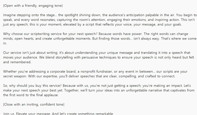 Write the perfect speech script for you by Shiniro_yang | Fiverr