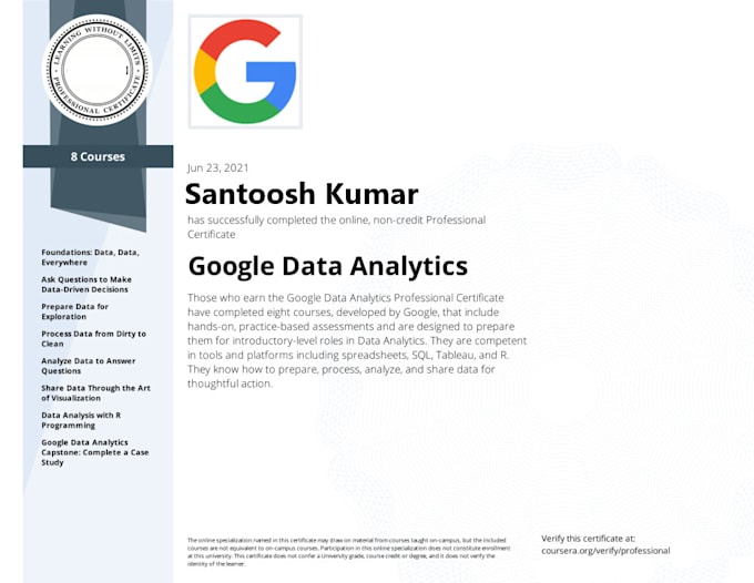 Guide you in google data analytics professional by Santooshkumar | Fiverr