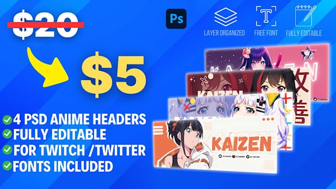 Provide an editable canva twitch anime banners template by Johntitor173 ...
