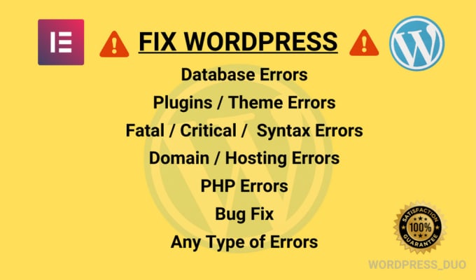Fix Wordpress Issues Bugs Database Or Syntax Errors And Provide Wp Help By Wordpress Duo Fiverr