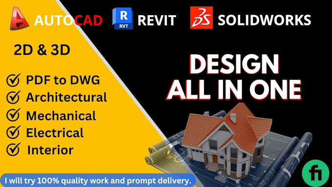 Do autocad 2d 3d modeling pdf to dwg and solidworks by Designalletc | Fiverr