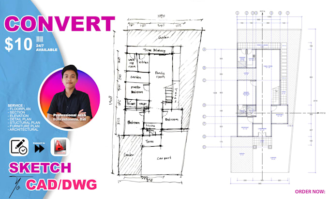 Convert your sketch, pdf to cad and dwg file by Irfanwnd | Fiverr