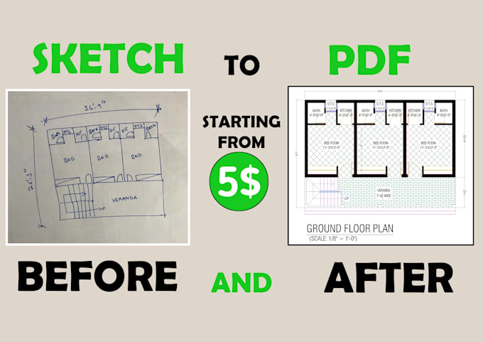 Convert pdf, blueprint, hand sketch floor plan to cad drawings, autocad ...